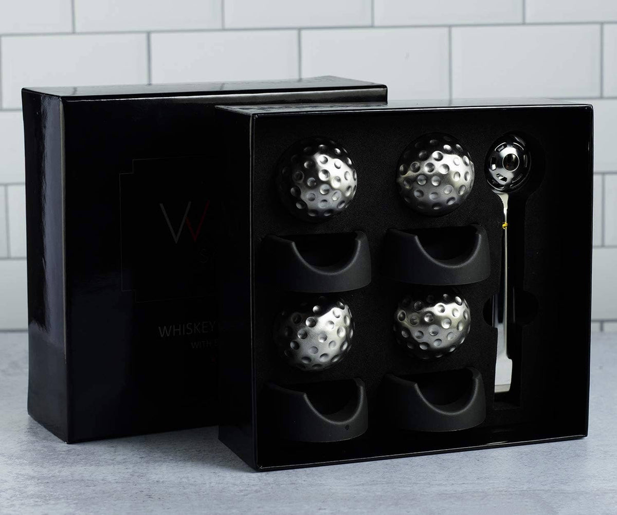 Golf Ball Shaped Stainless Steel Whiskey Stones, 4 Stones – Giftology ...